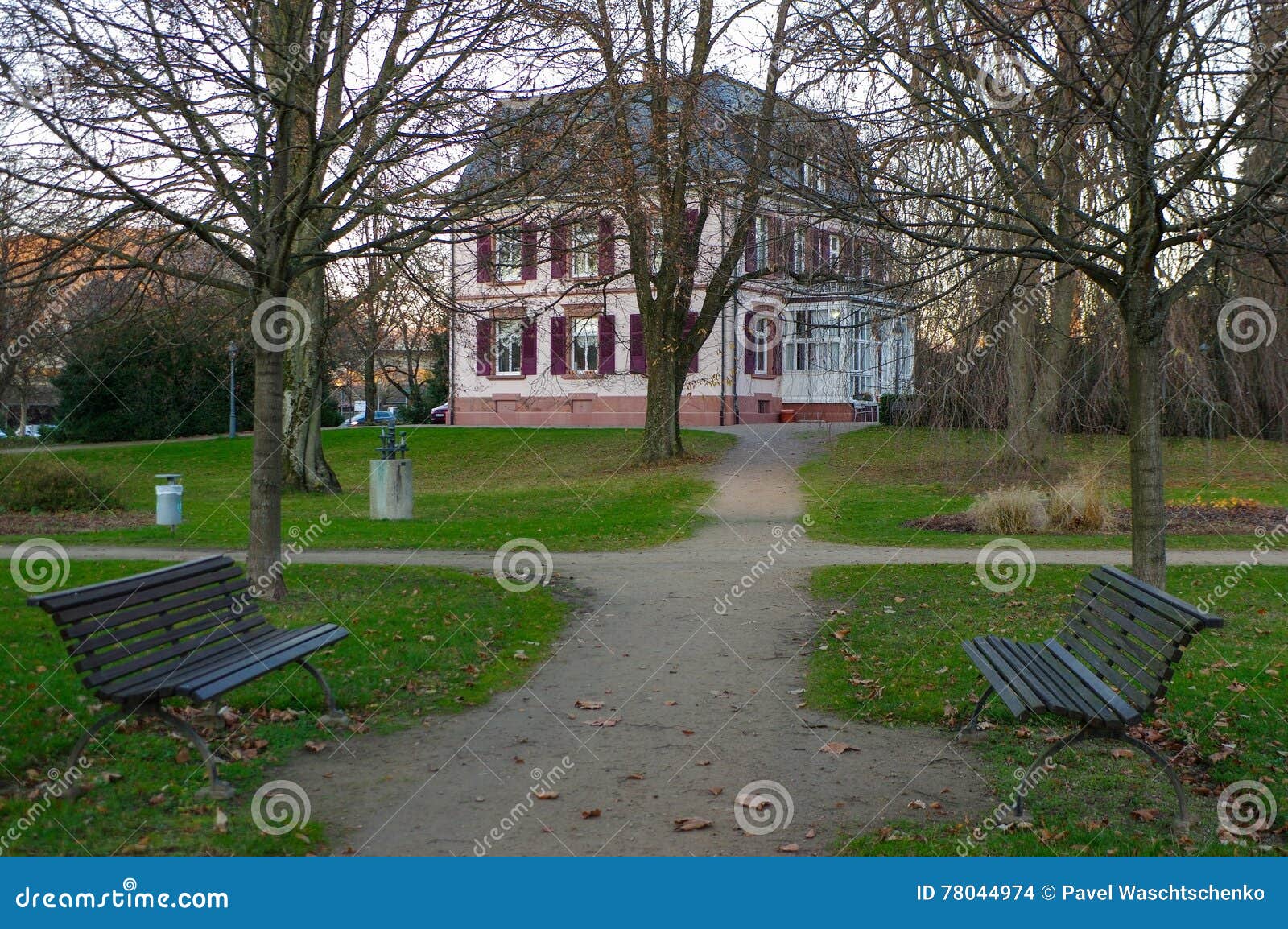 Metal Benches and Villa in a Park of Brombach , Germany Stock Photo ...