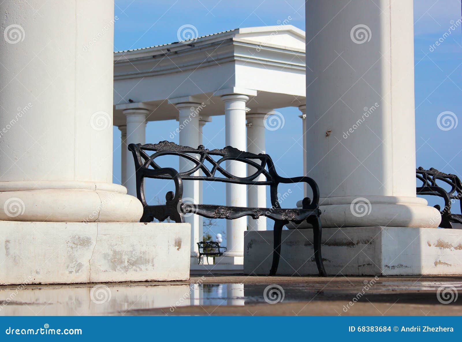 Rotunda And Benches On Pavement In Light Lantern At Night Royalty-Free ...