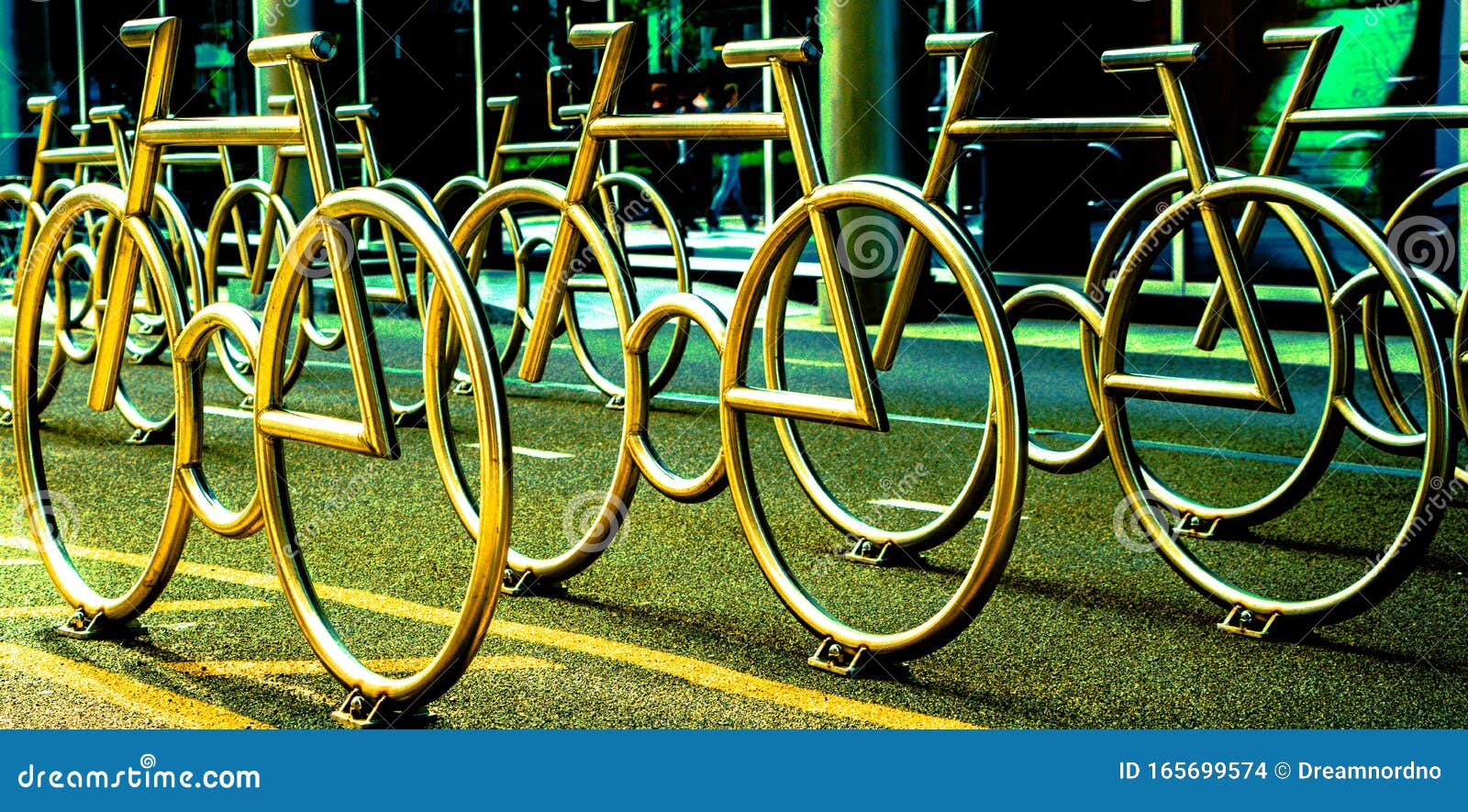 Metal Bike Racks Made in the Shape of Bicycles Stock Photo - Image of ...