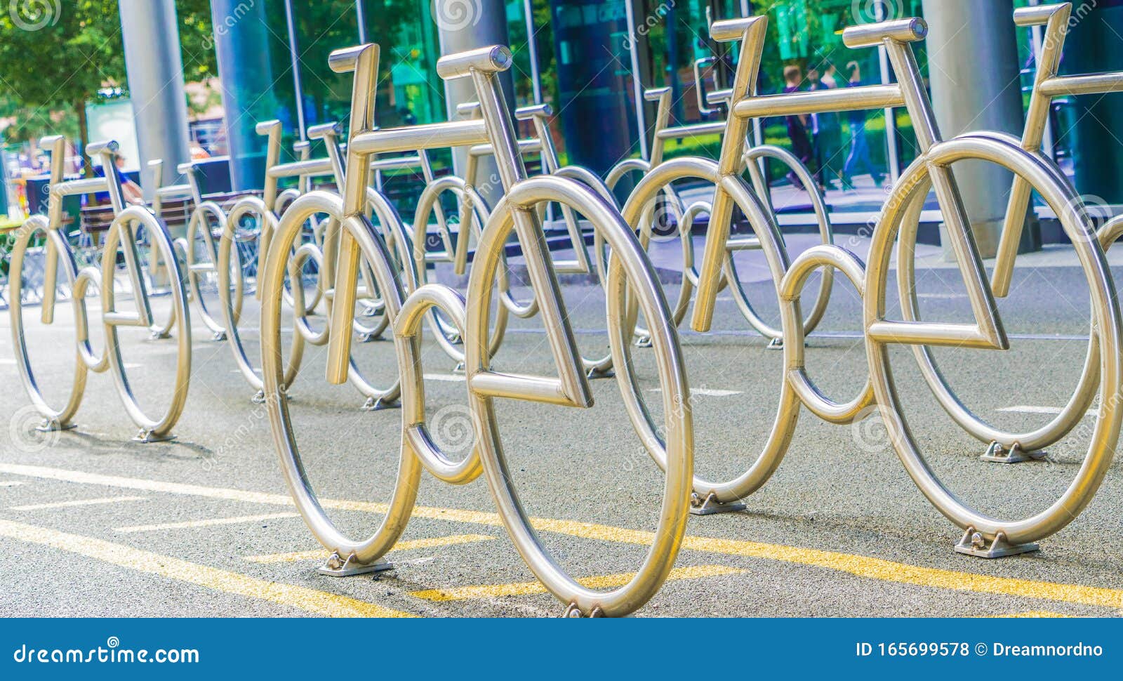 Metal Bike Racks Made in the Shape of Bicycles Stock Photo - Image of ...