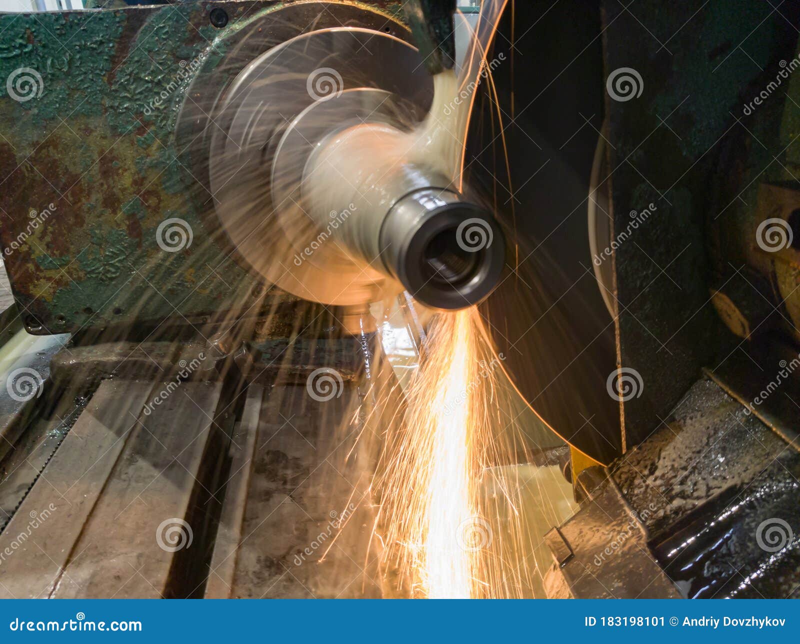 Metal Billet on a Circular Grinding Machine, Flying Sparks from Under a ...