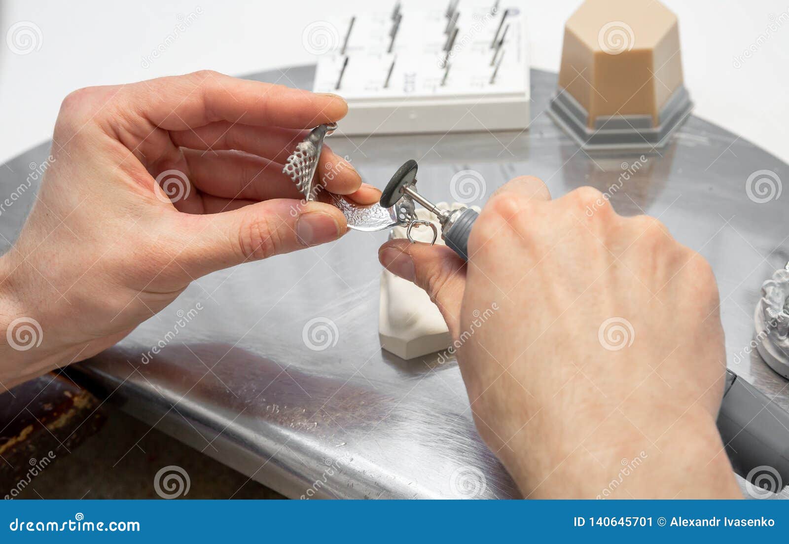 Processing Dentures Cutter Manually on the Table Stock Image - Image of ...