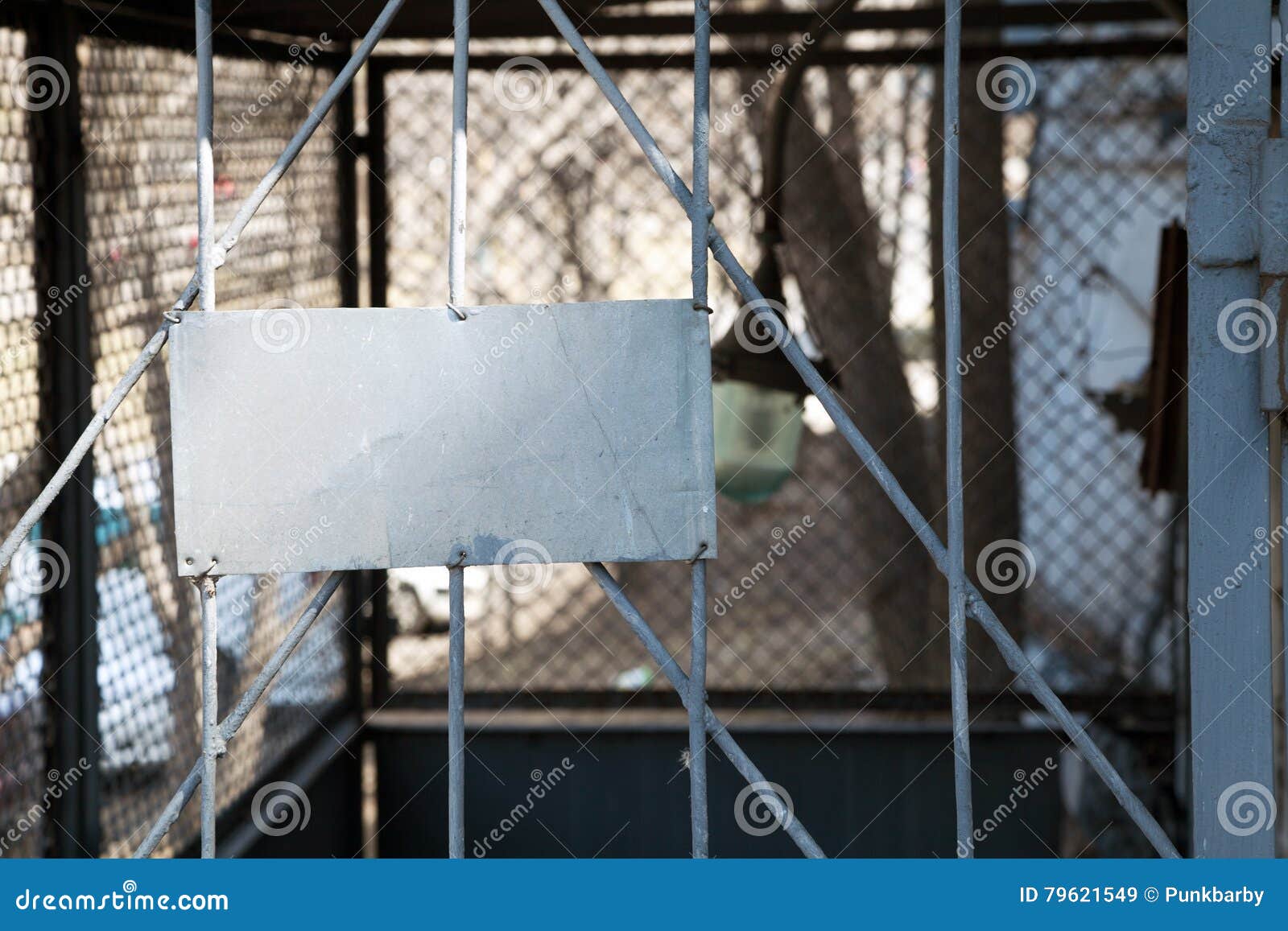 Metal Blank Sign on the Prison Type Gray Bars. Place for Text Stock ...