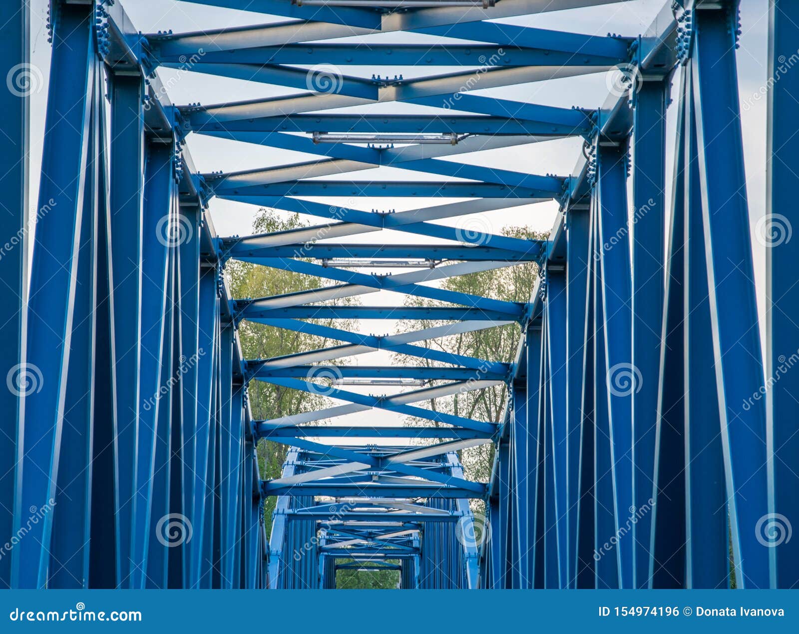 Metal Blue Construction of a Pedestrian Bridge Closeup Stock Photo ...