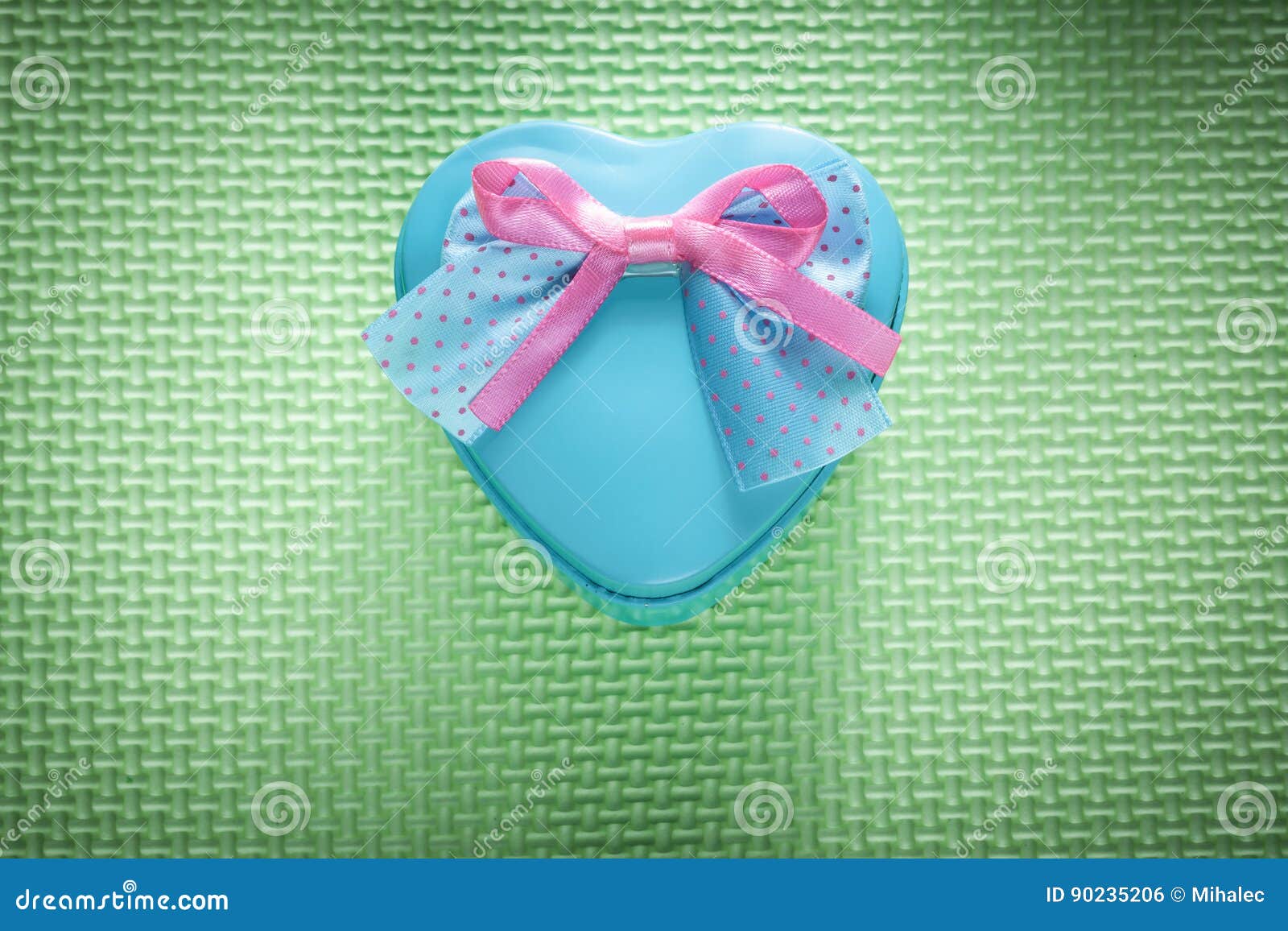 Metal Blue Heart-shaped Present Box on Green Surface Holidays Co Stock ...