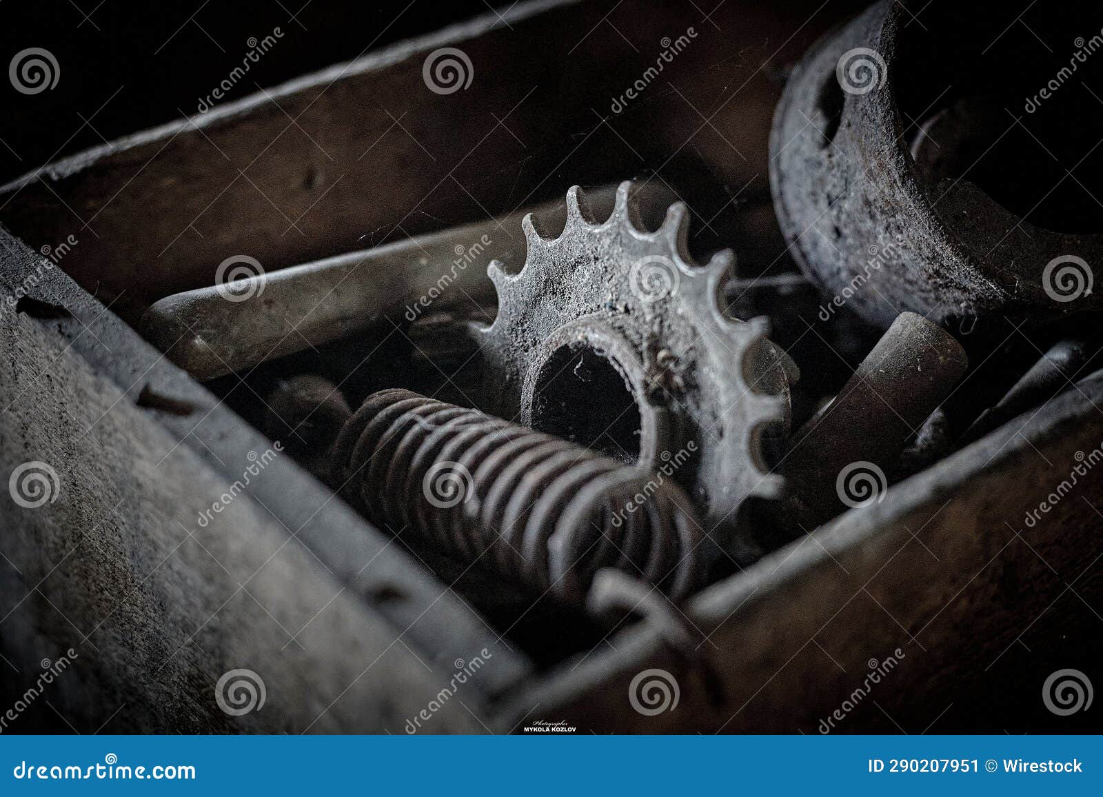 Metal Box Containing Various Gears and Tools Stock Image - Image of ...