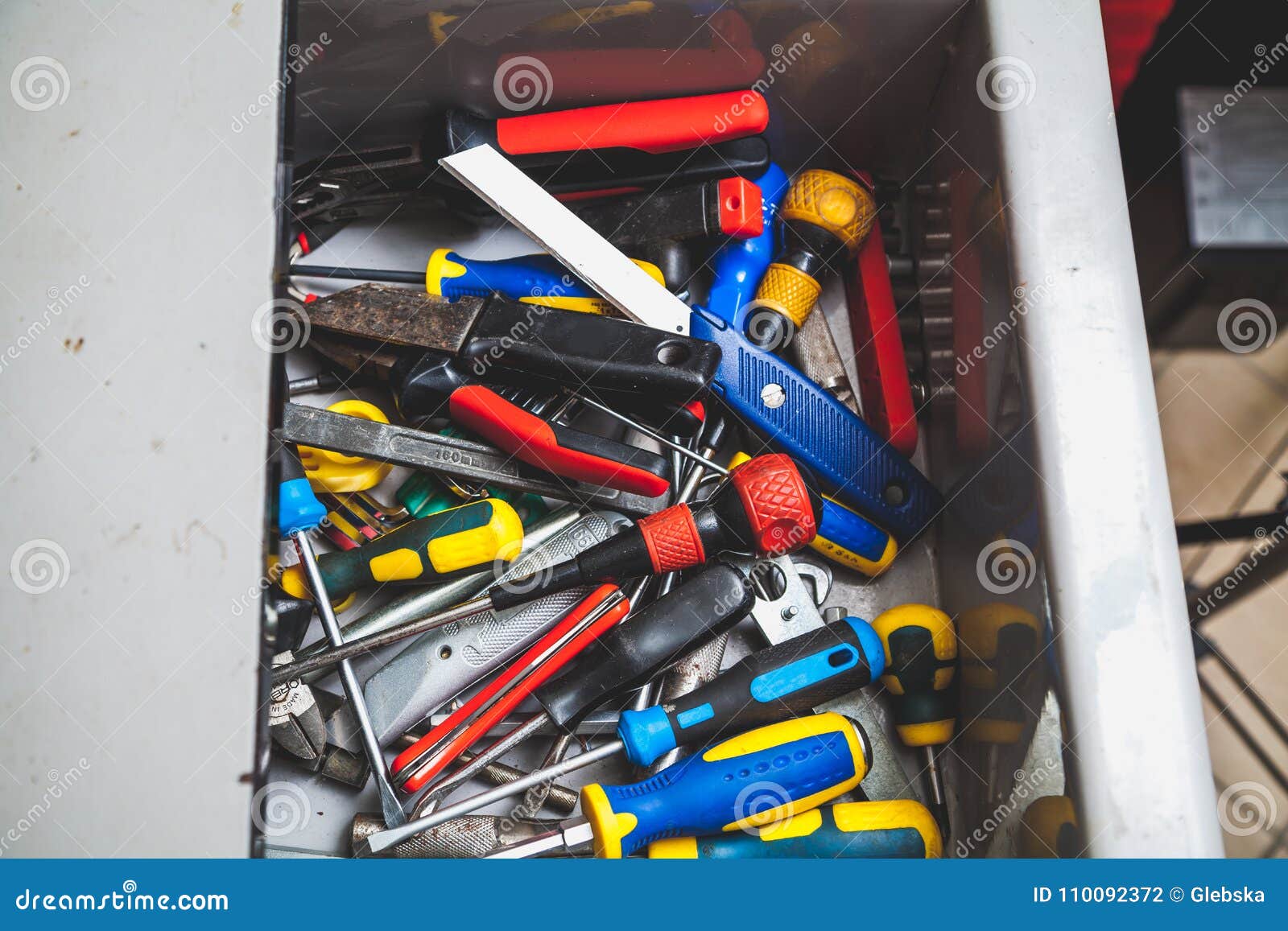 Metal Box with Different Metalwork Tool Stock Photo - Image of home ...