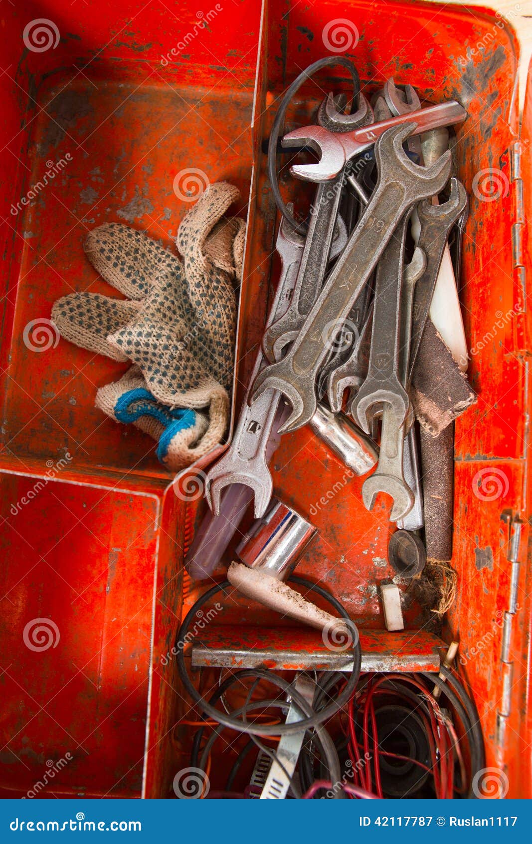 Metal Box with Tools Inside Stock Image - Image of drill, pliers: 42117787