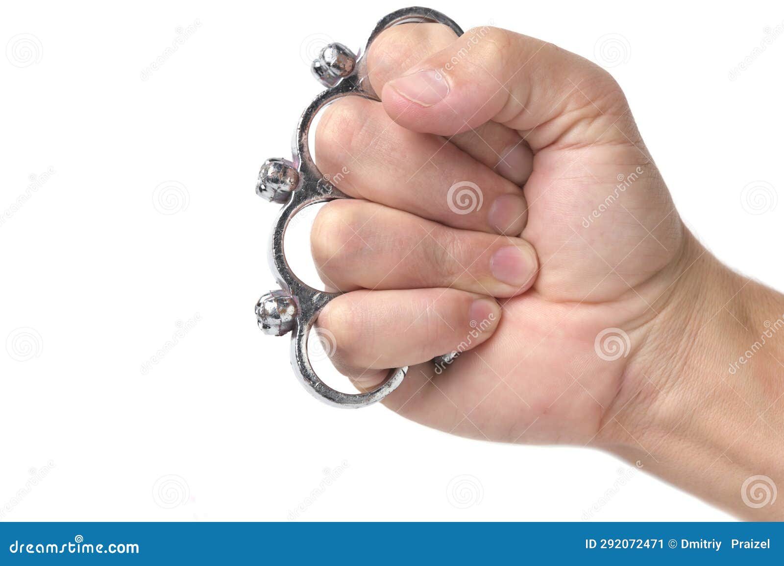 Metal Brass Knuckles Cold Steel Worn On Fist White Background Stock Image Image Of Hand