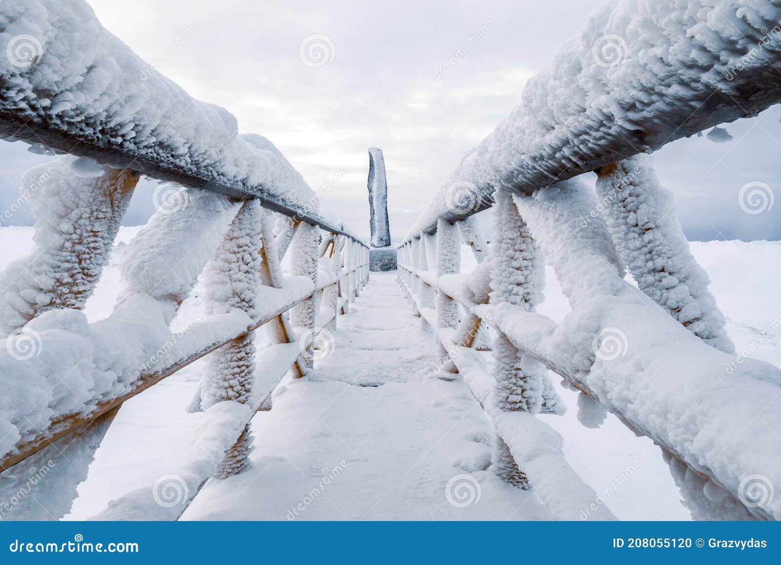 Metal Bridge with Handrails Covered with Snow and Ice Stock Photo ...