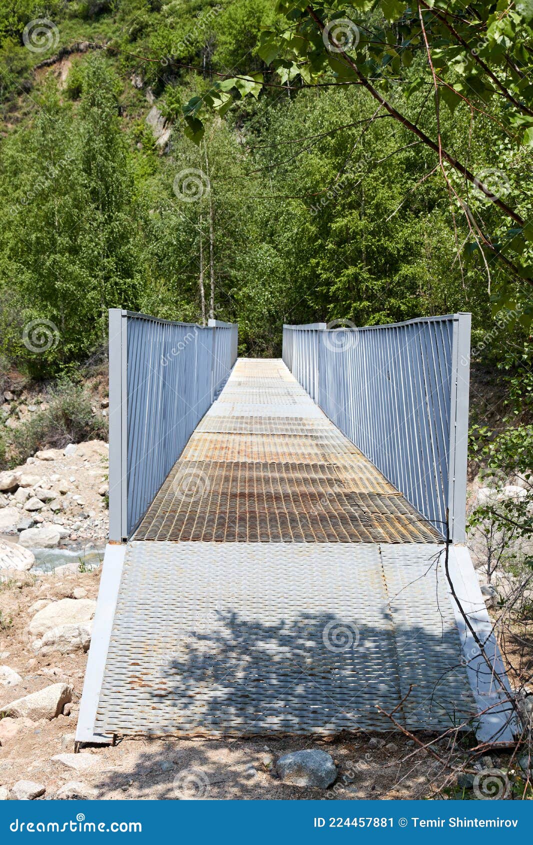 Metal Bridge Over the Mountain River Stock Image - Image of river ...