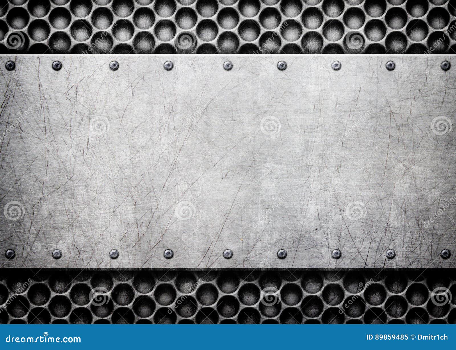 Metal Brushed Plate on Iron Perforated Background Stock Illustration ...