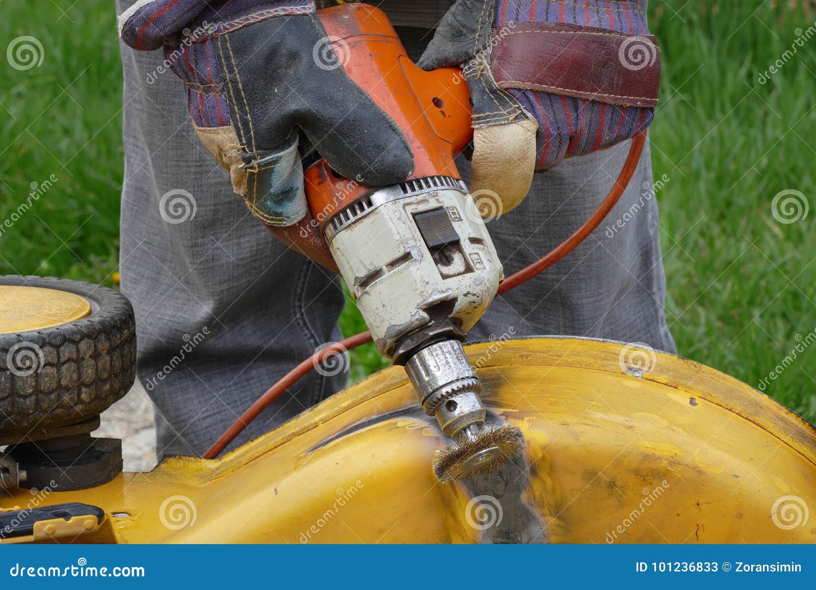 Worker Brushing Metal with Power Tool Stock Image - Image of finish ...