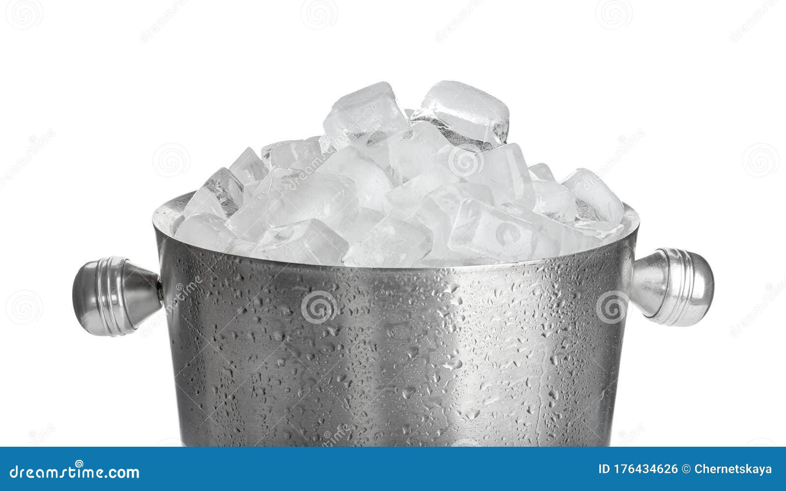 Metal Bucket with Ice Cubes Isolated Stock Photo - Image of drops ...