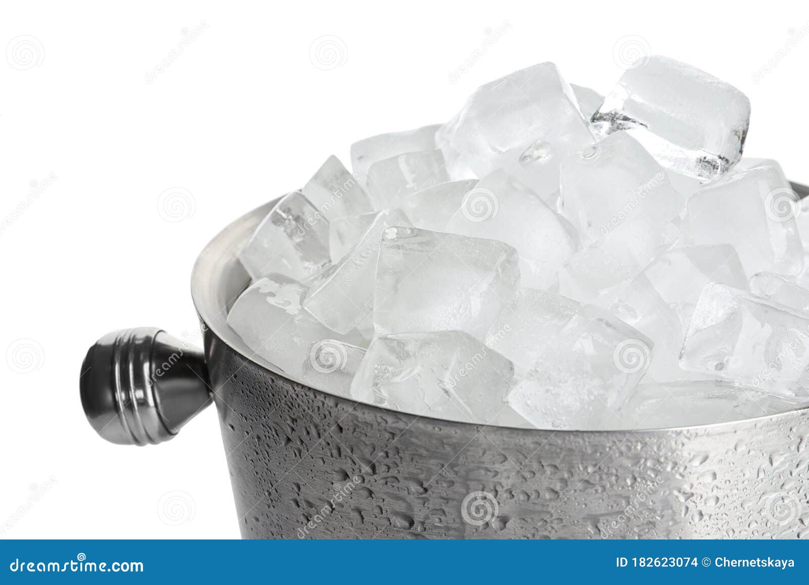 Metal Bucket with Ice Cubes Isolated Stock Photo - Image of filled ...