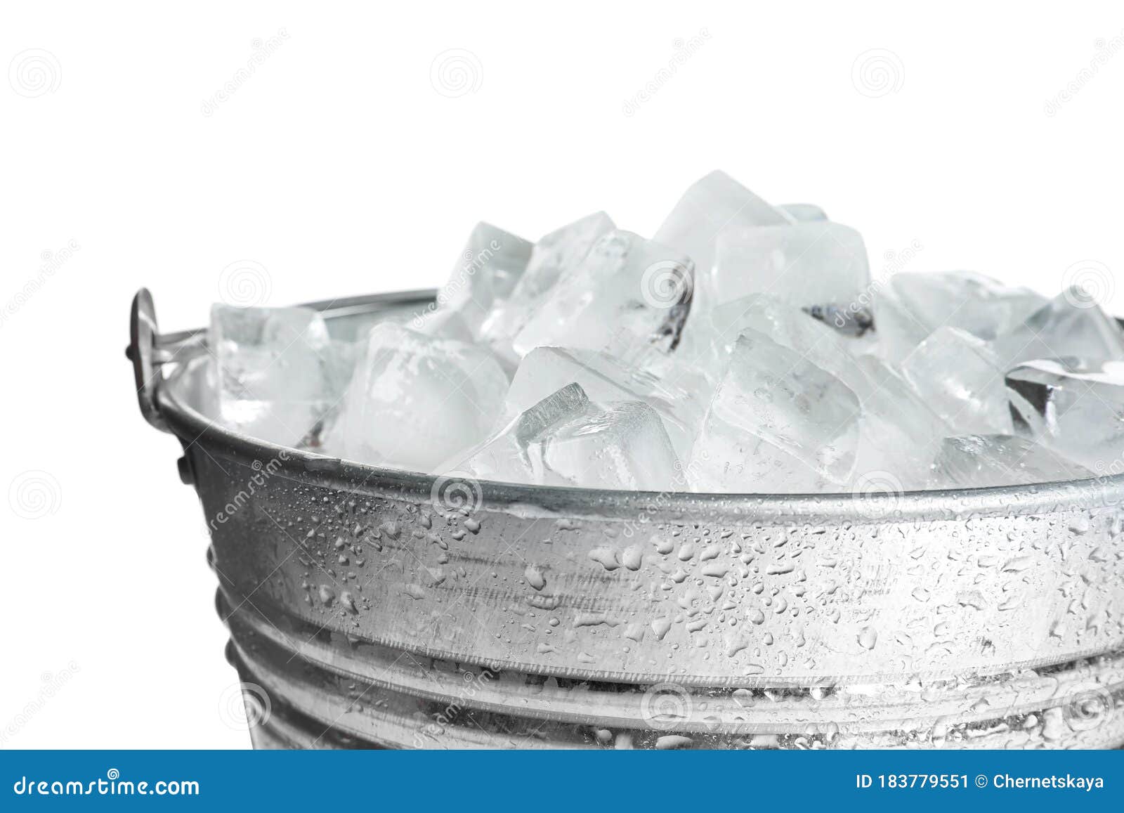Metal Bucket with Ice Cubes Isolated Stock Image - Image of celebration ...