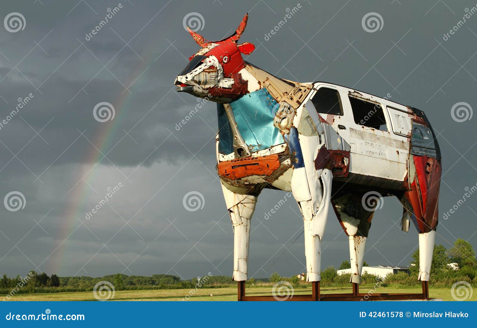Metal bull with rainbow editorial stock photo. Image of agriculture ...