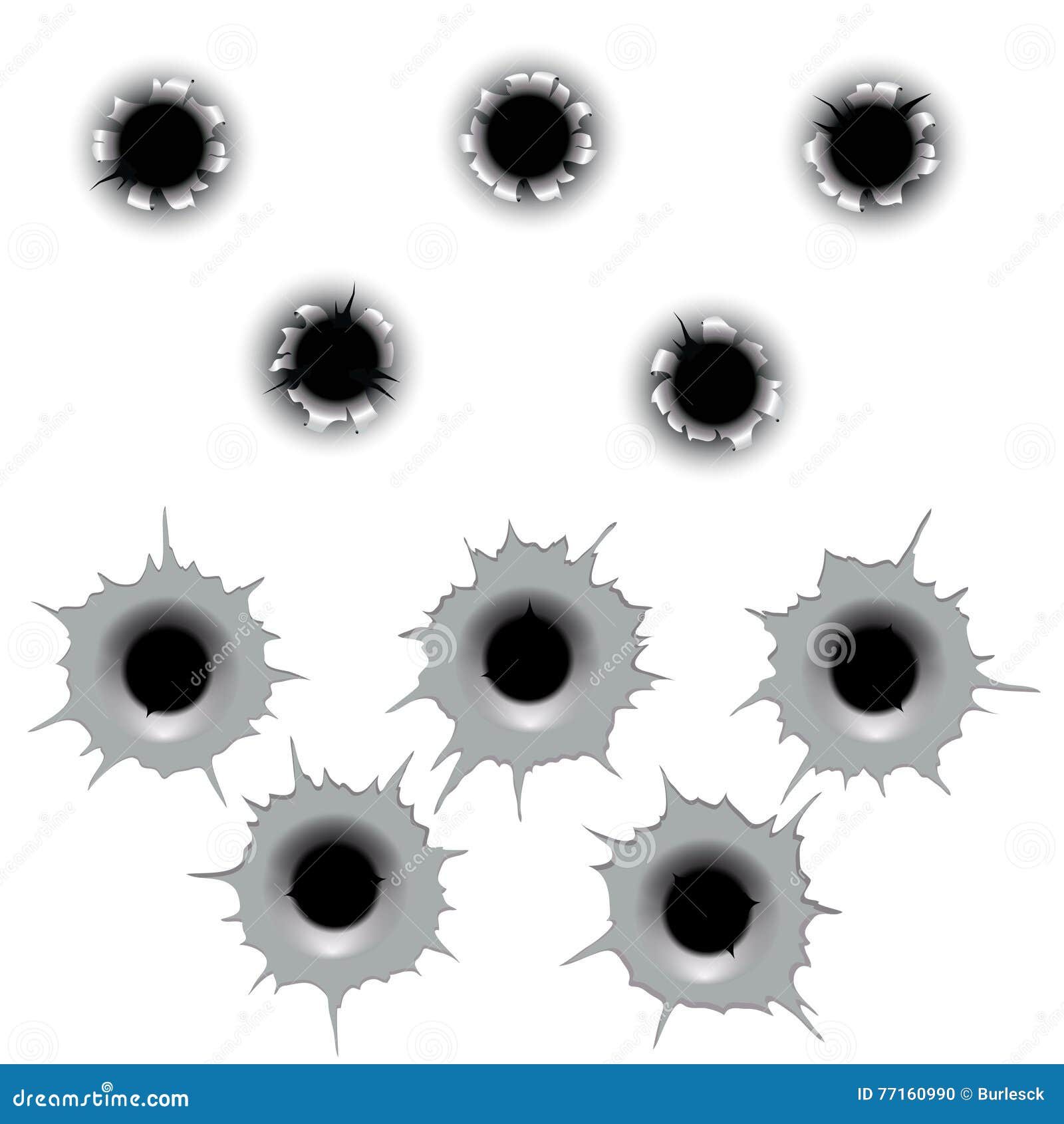Metal Bullet Hole Set Vector. Input Holes and Output Stock Vector ... Metal Bullet Hole Set Vector. Input Holes and Output Stock Vector ...