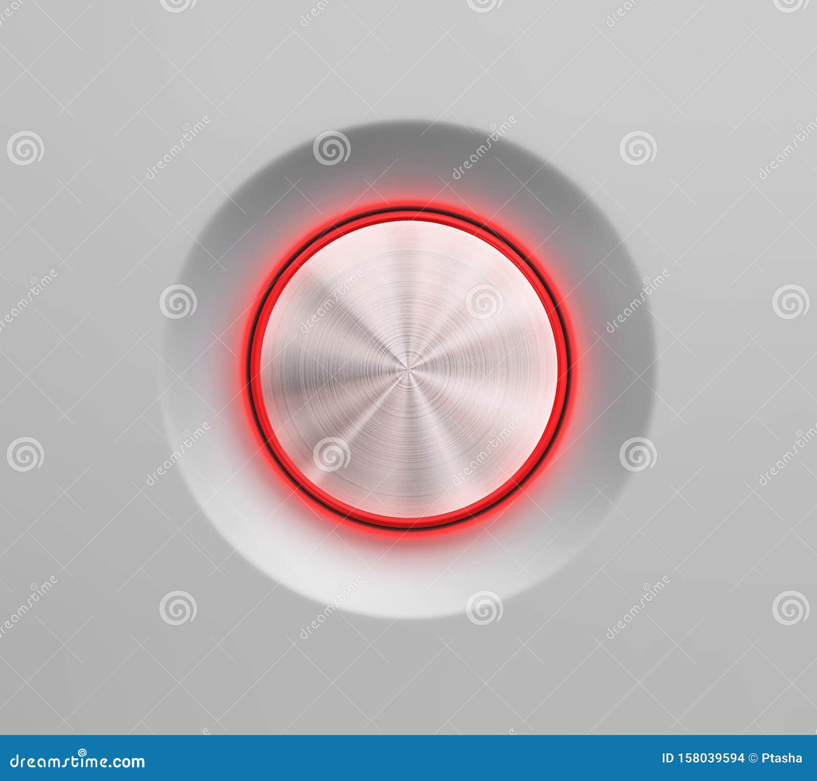 Metal Button with Red Glow on Gray Background Stock Illustration ...
