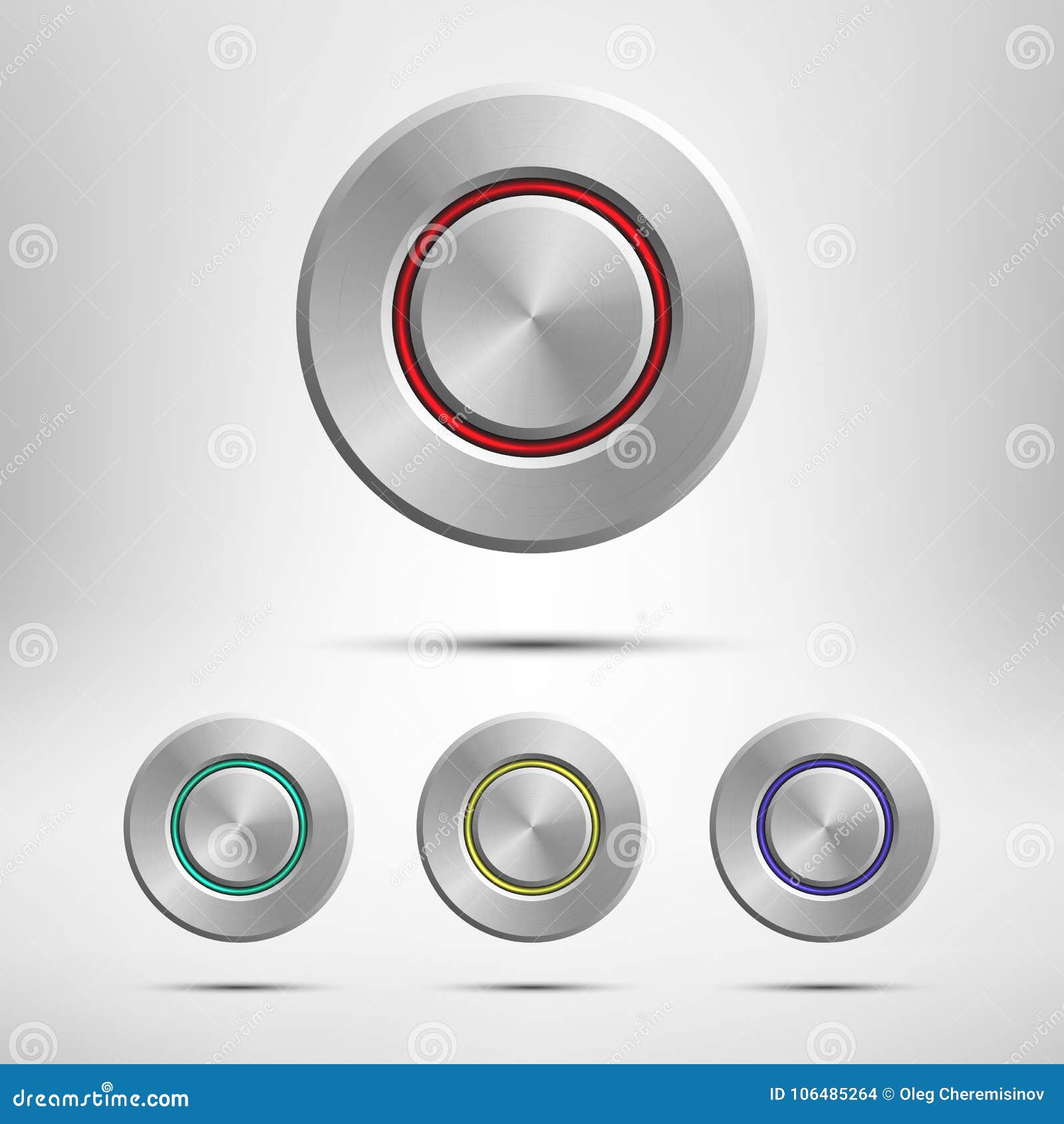 Metal Button Set Isolated on Grey Background. Vector Realistic Design ...