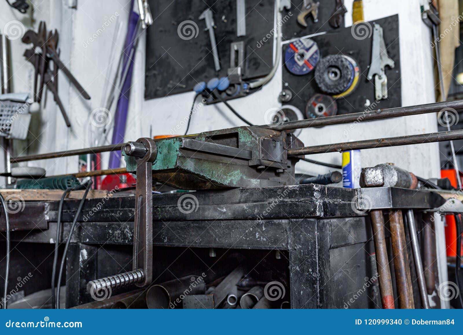 Vice grip in workshop stock photo. Image of blacksmith - 120999340