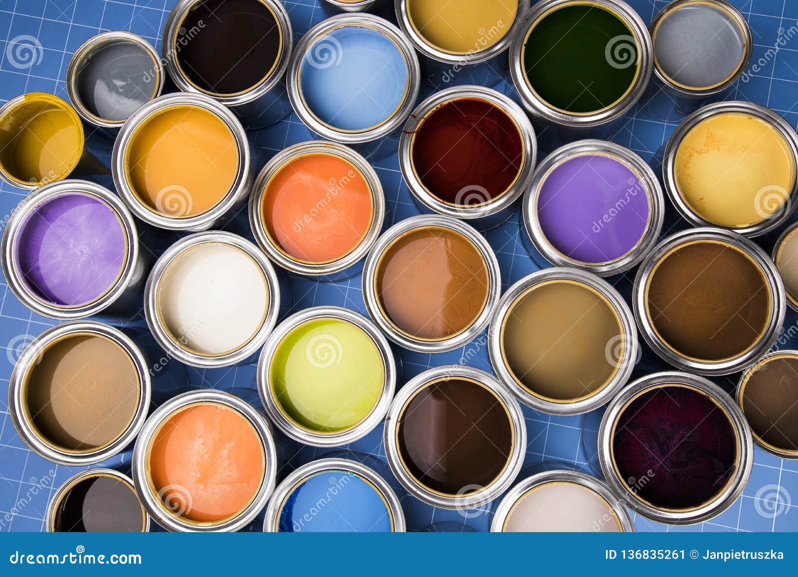 Metal Cans with Color Paint Stock Image - Image of colorful, house ...