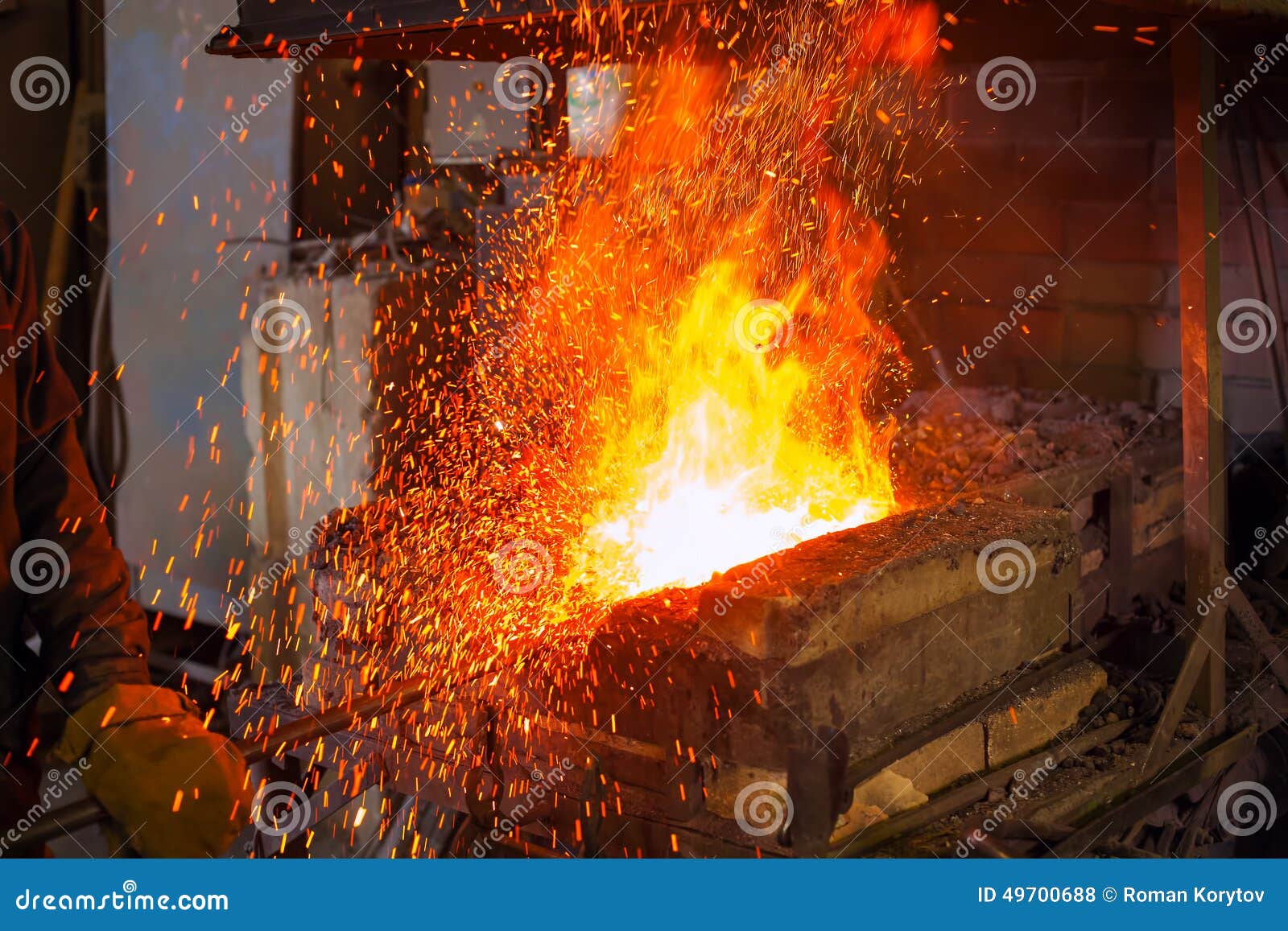 Metal casting in the forge stock photo. Image of dark - 49700688