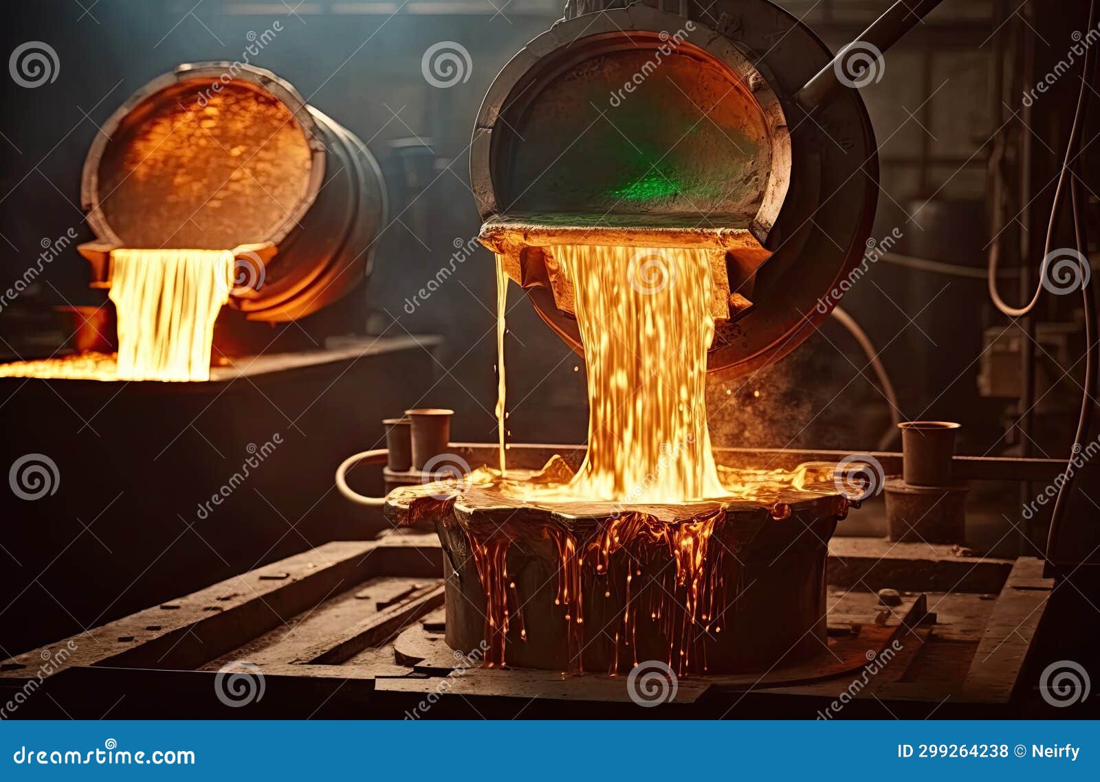 Metal Casting Process in Progress, with Molten Metal Being Poured into ...