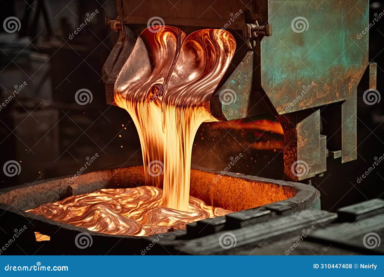 Metal Casting Process in Progress, with Molten Metal Being Poured into ...