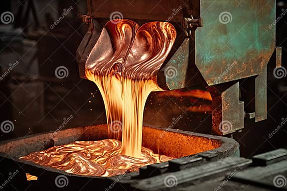 Metal Casting Process in Progress, with Molten Metal Being Poured into ...