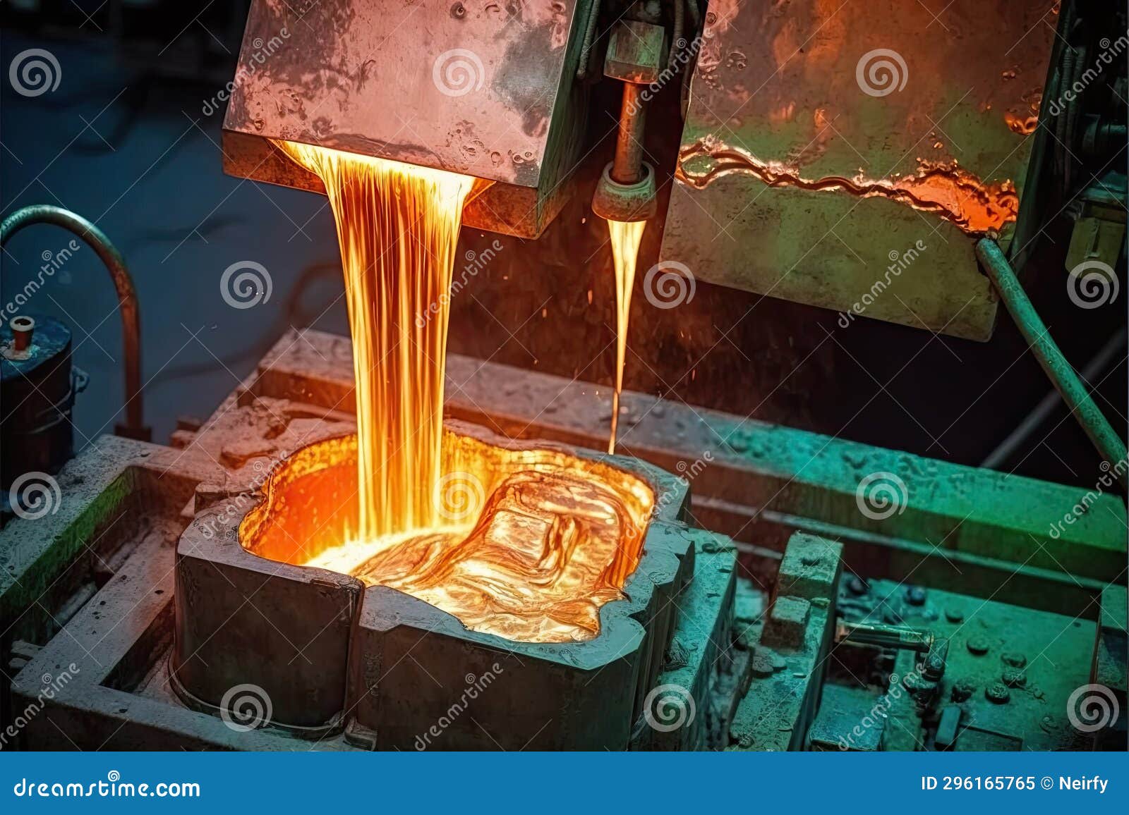 Metal Casting Process in Progress, with Molten Metal Being Poured into ...