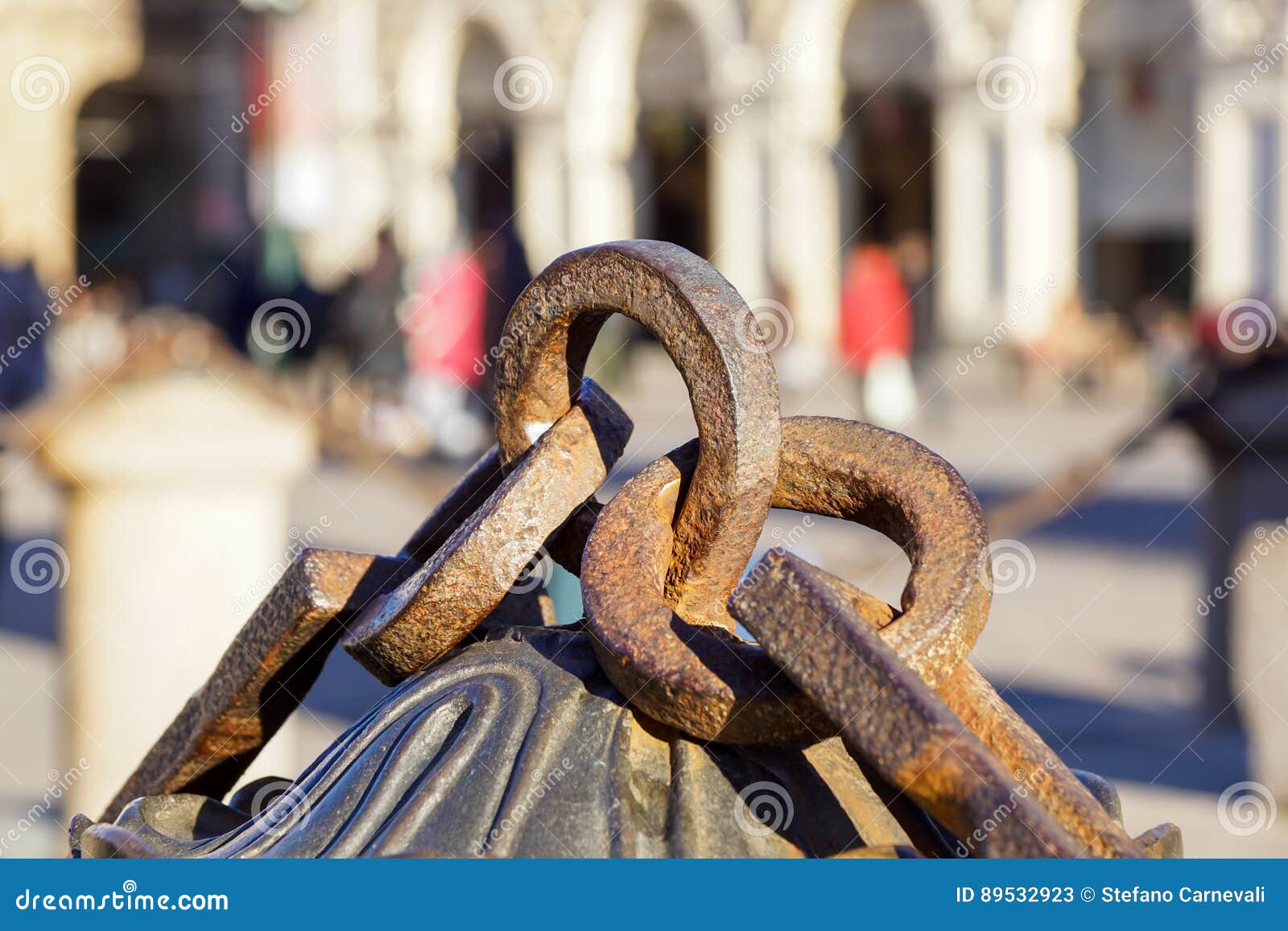 Metal Chain with Big Ring. Close Up Texture of Rocky Surface with Iron ...