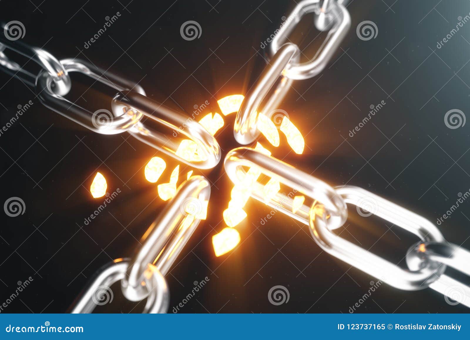 The Metal Chain is Disconnected with the Red-hot Link, Feeble Link. 3d ...