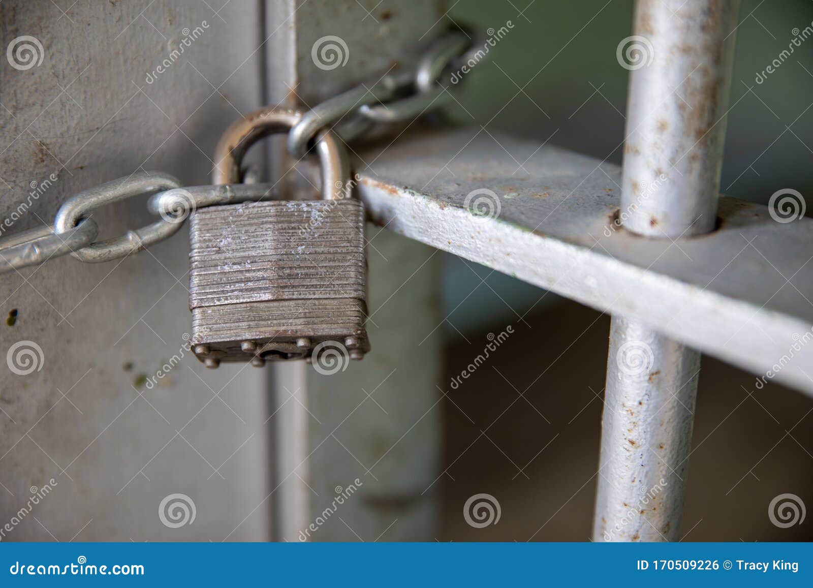 Chaing and Lock Holding a Door Closed Stock Photo - Image of burglary ...