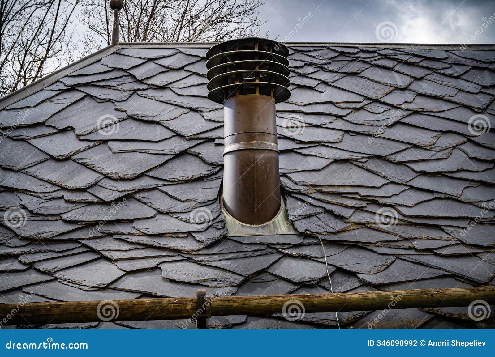 Metal Chimney on an Old Roof Stock Photo - Image of cover, urban: 346090992