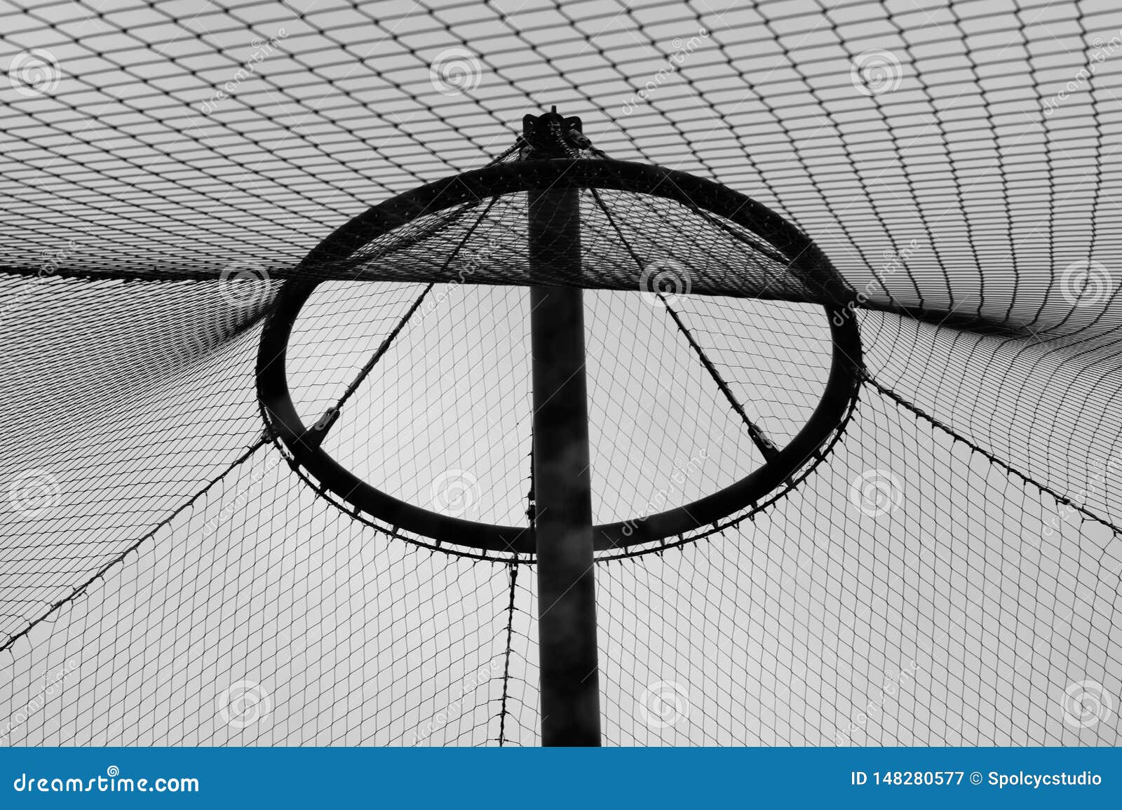 Metal Circle Frame and Pole with Suspending Wires and Nets. Stock Image ...