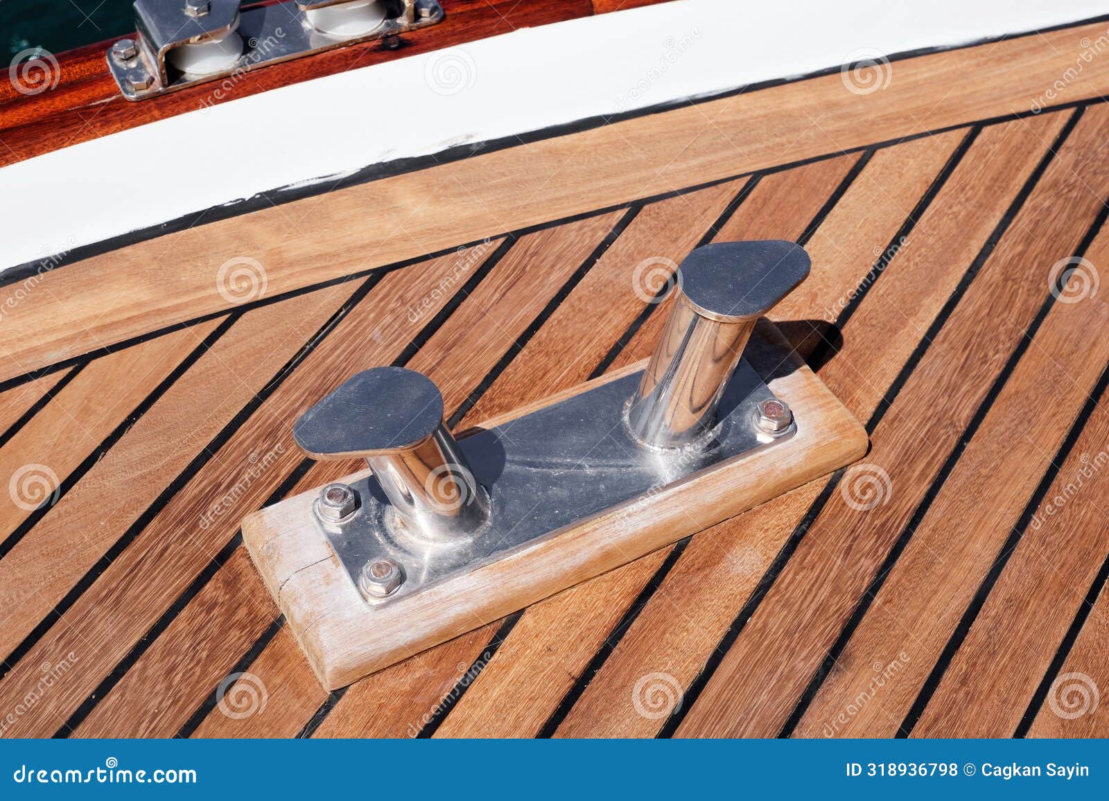 Metal Cleat on the Wooden Deck of a Boat Stock Photo - Image of close ...