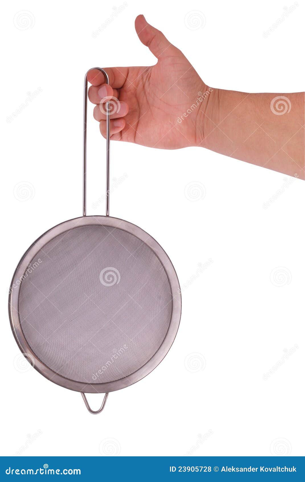 Metal colander in hand stock photo. Image of chrome, trap - 23905728