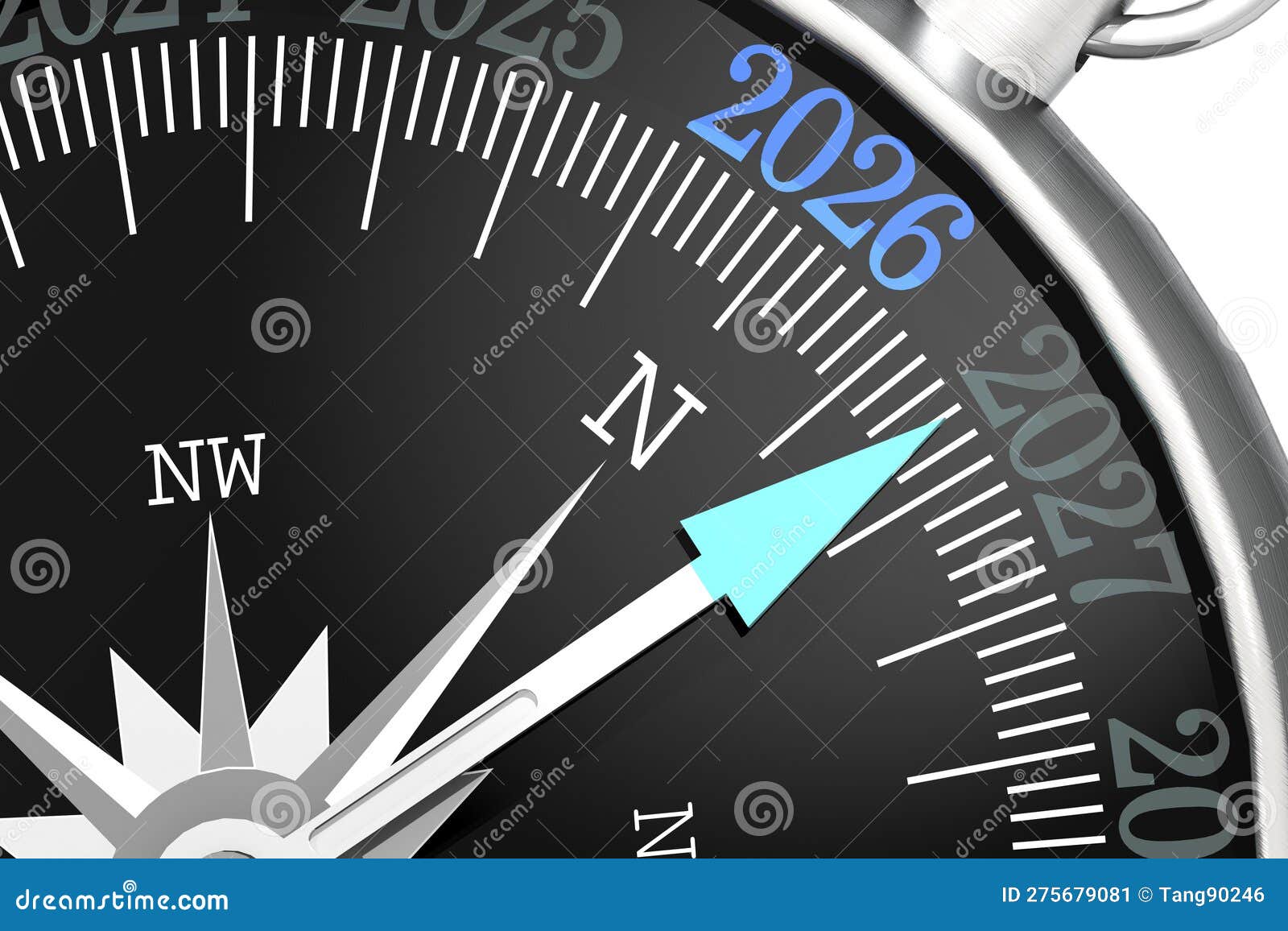 Metal Compass with Year 2026 on Black Surface Stock Illustration ...