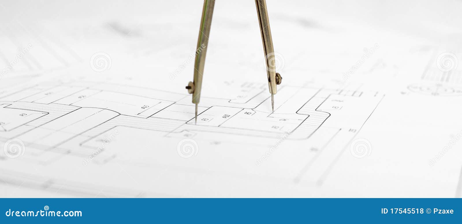 Metal Compasses Against Engineering Drawing Stock Photo - Image of ...