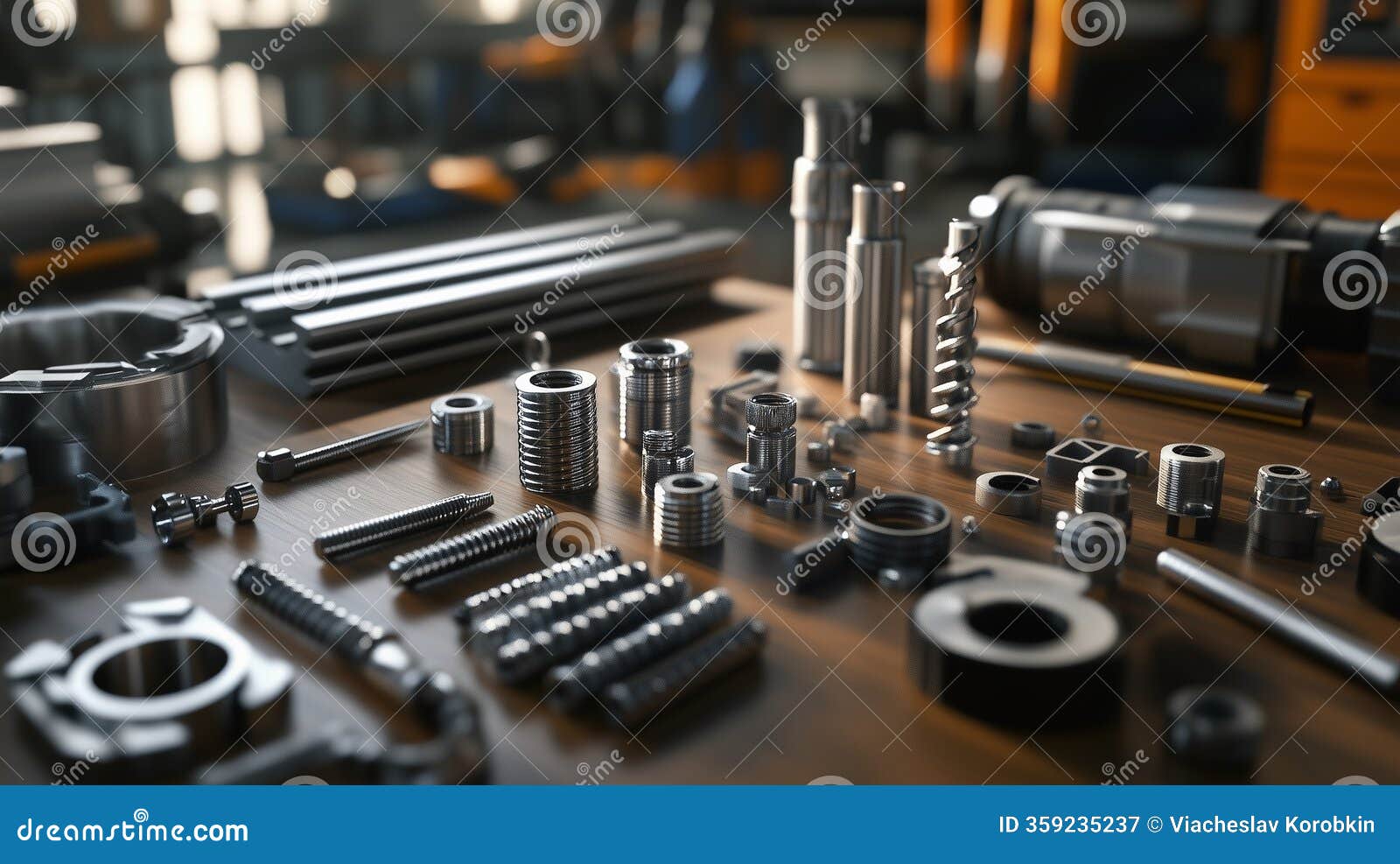 Metal Components and Tools Neatly Arranged on a Wooden Workbench for ...