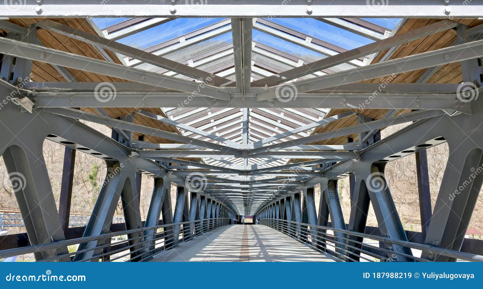 Metal-concrete Bridge with a Glass Roof Stock Image - Image of flare ...