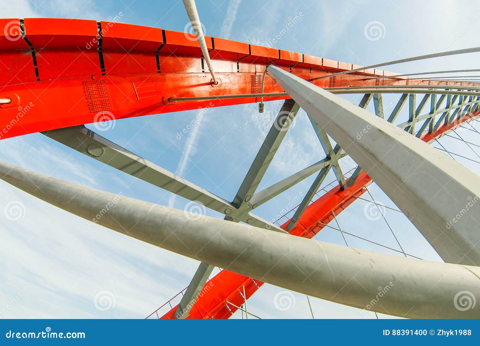Metal Construction of a Bridge of Red Color Stock Photo - Image of ...