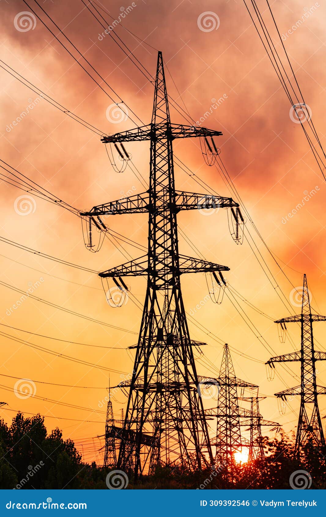 Metal Construction Silhouette. Electrical Supply Tower Shadows on ...