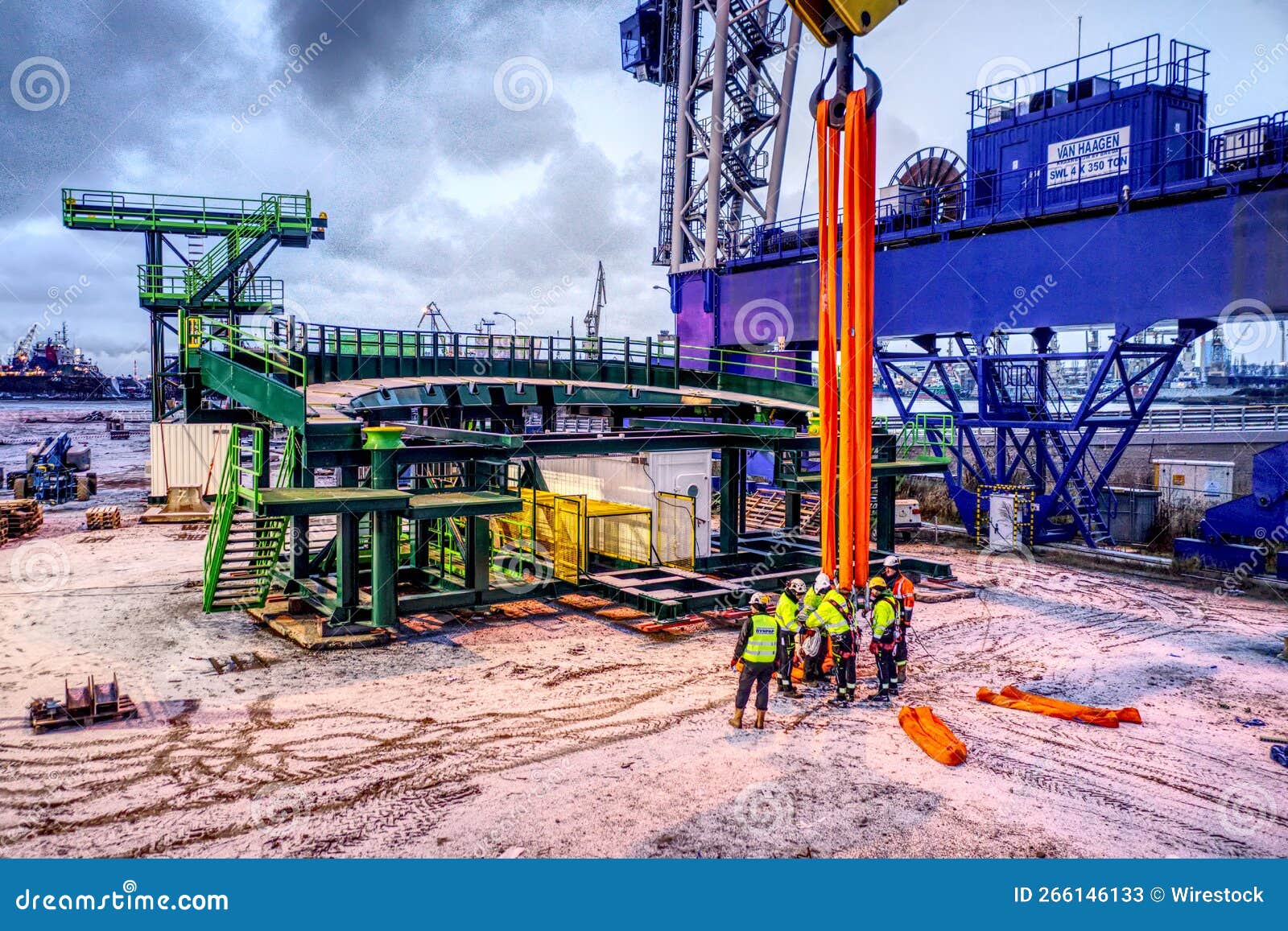 Metal Constructions Loading Onto a Ship by Docks Machinery Editorial ...