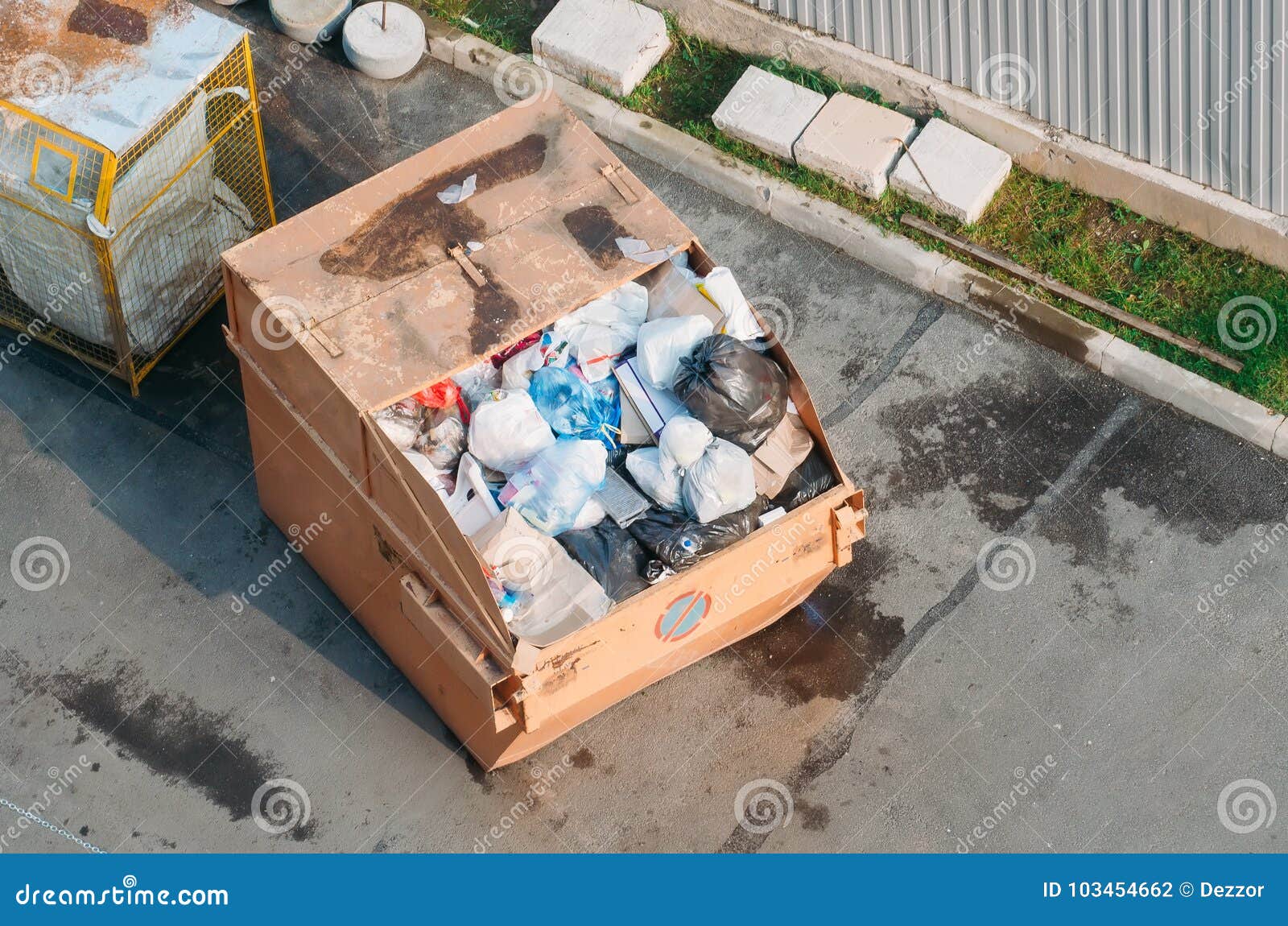 Metal Container with Garbage Household Waste, Top View. Stock Photo ...