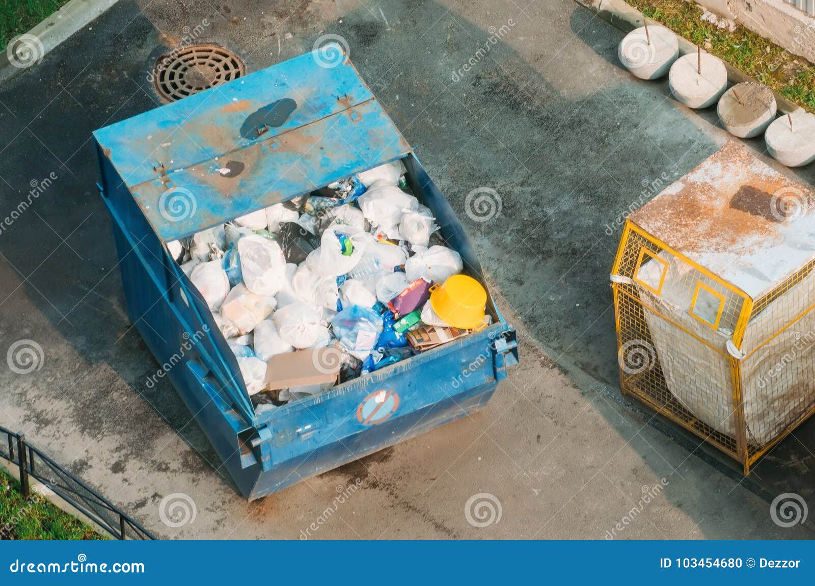Metal Container with Garbage Household Waste, Top View. Stock Photo ...