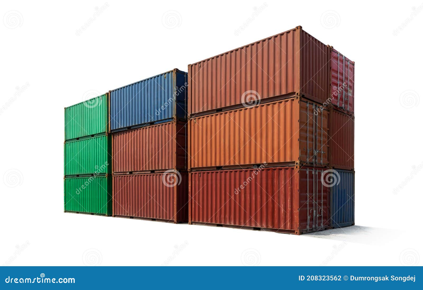 Metal Container Stacking Cargo for Shipping Business Isolated on White ...