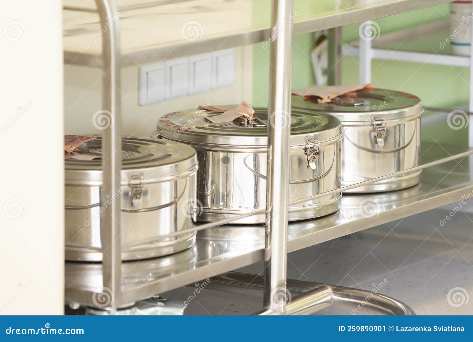 Metal Containers with Sterile Material in a Surgical Stock Image ...