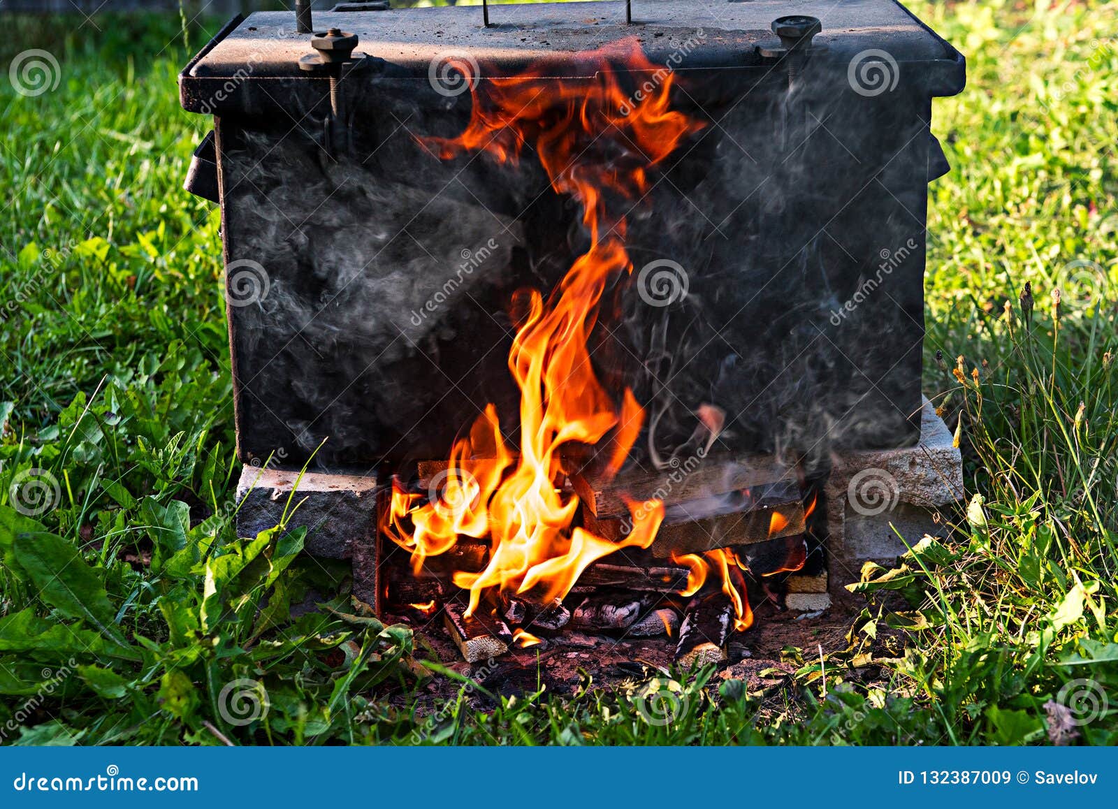Metal Cooking Box for Open Fire Stock Image - Image of burn, leisure ...
